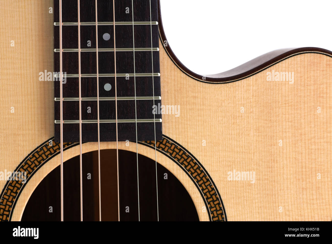 Acoustic guitar close up on white background Stock Photo - Alamy