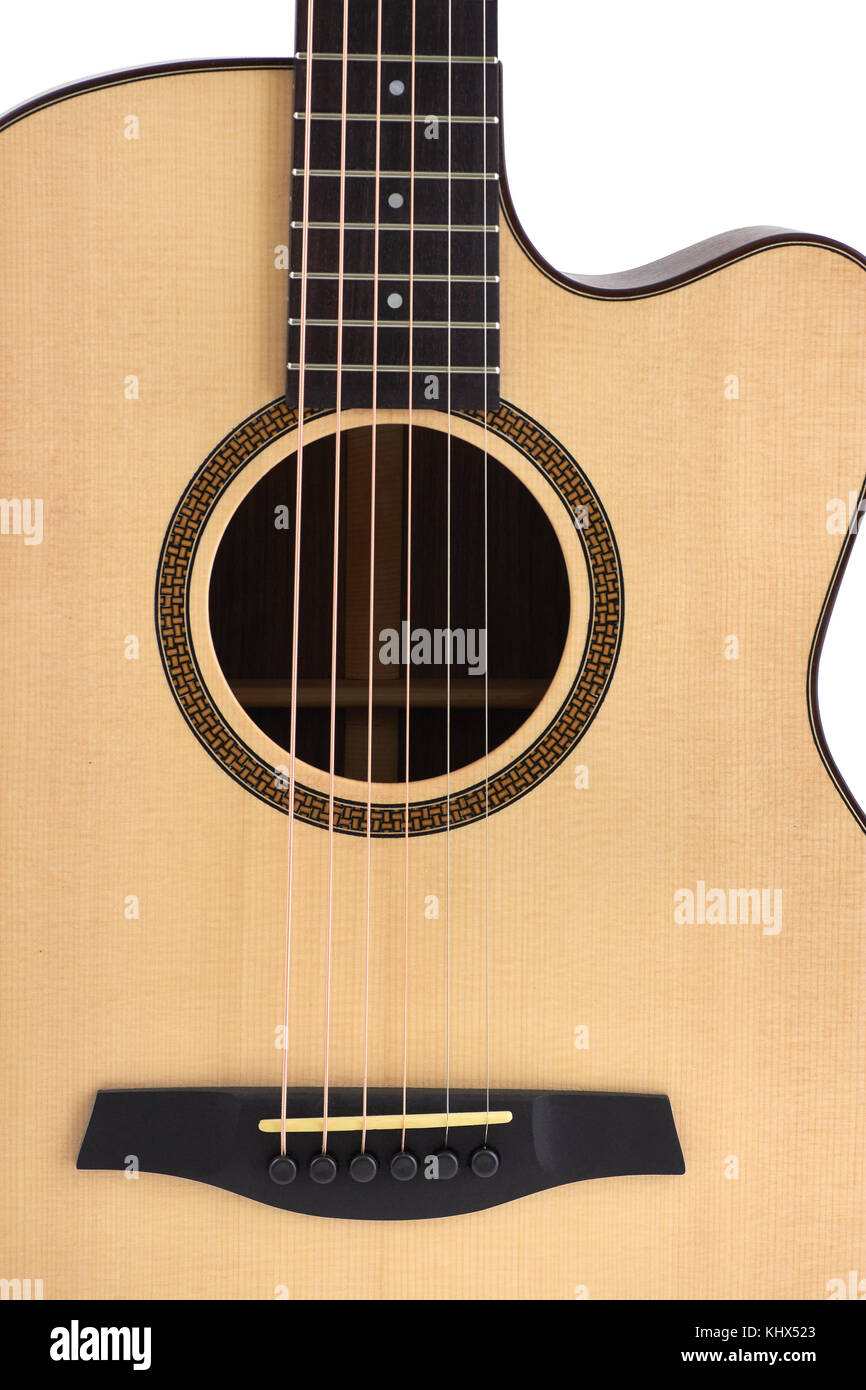 Acoustic guitar close up on white background Stock Photo - Alamy