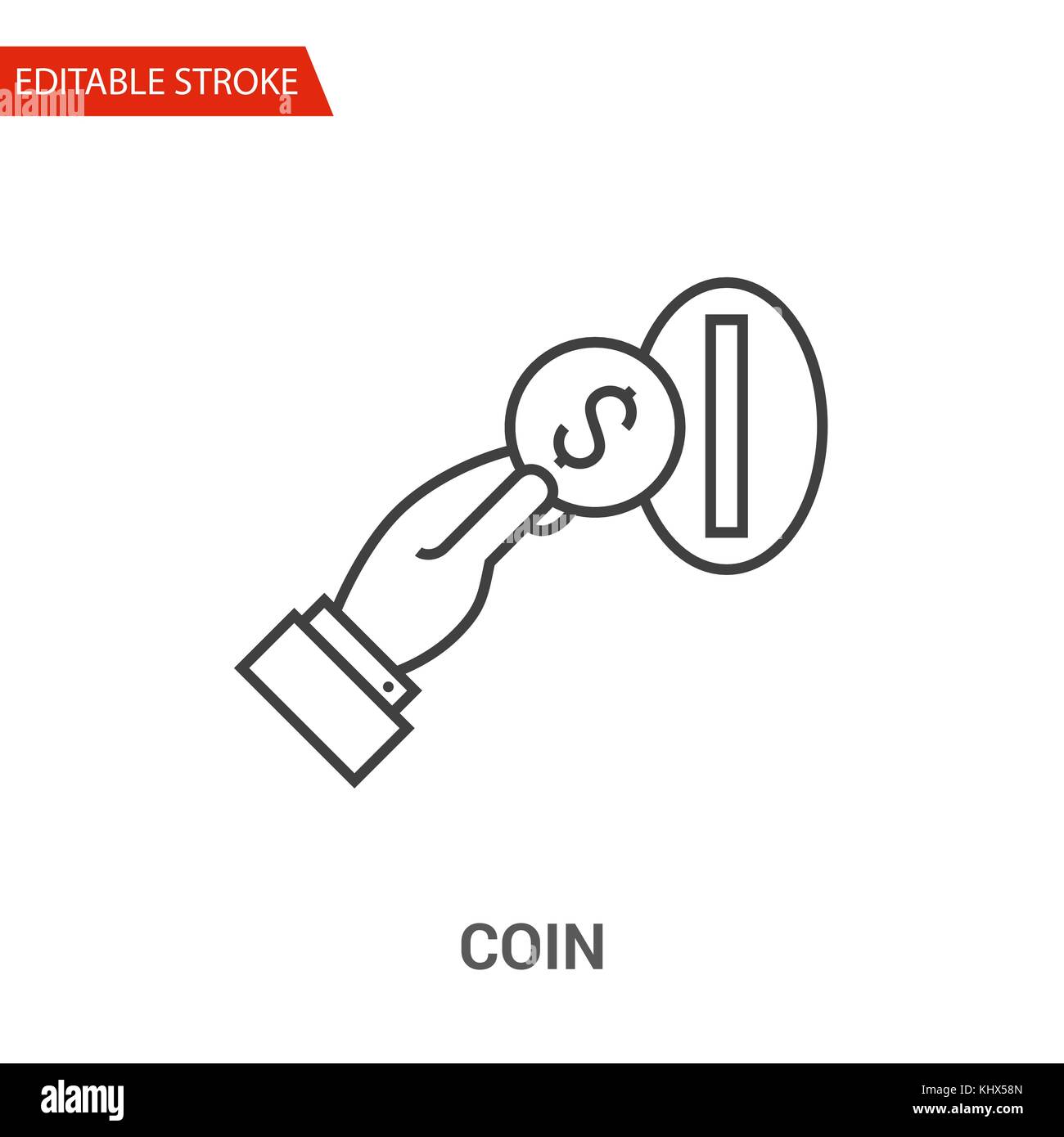 Coin in Hand Icon. Thin Line Vector Illustration. Adjust stroke weight ...