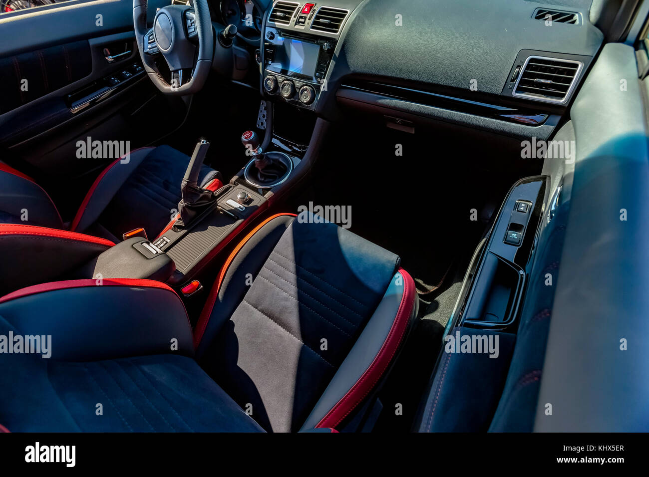 Top view of the driver's and passenger seat of a modern car. Interior ...