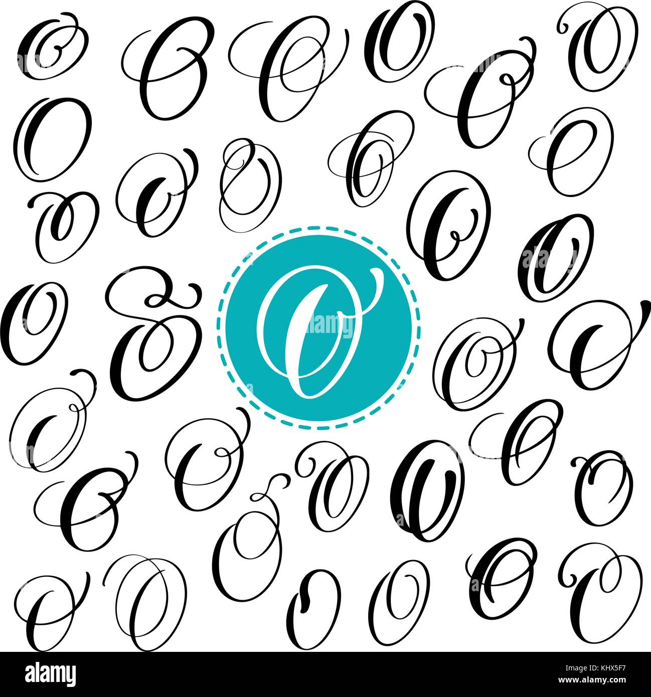 Set Letter O Hand Drawn Vector Flourish Calligraphy Script Font Isolated Letters Written With