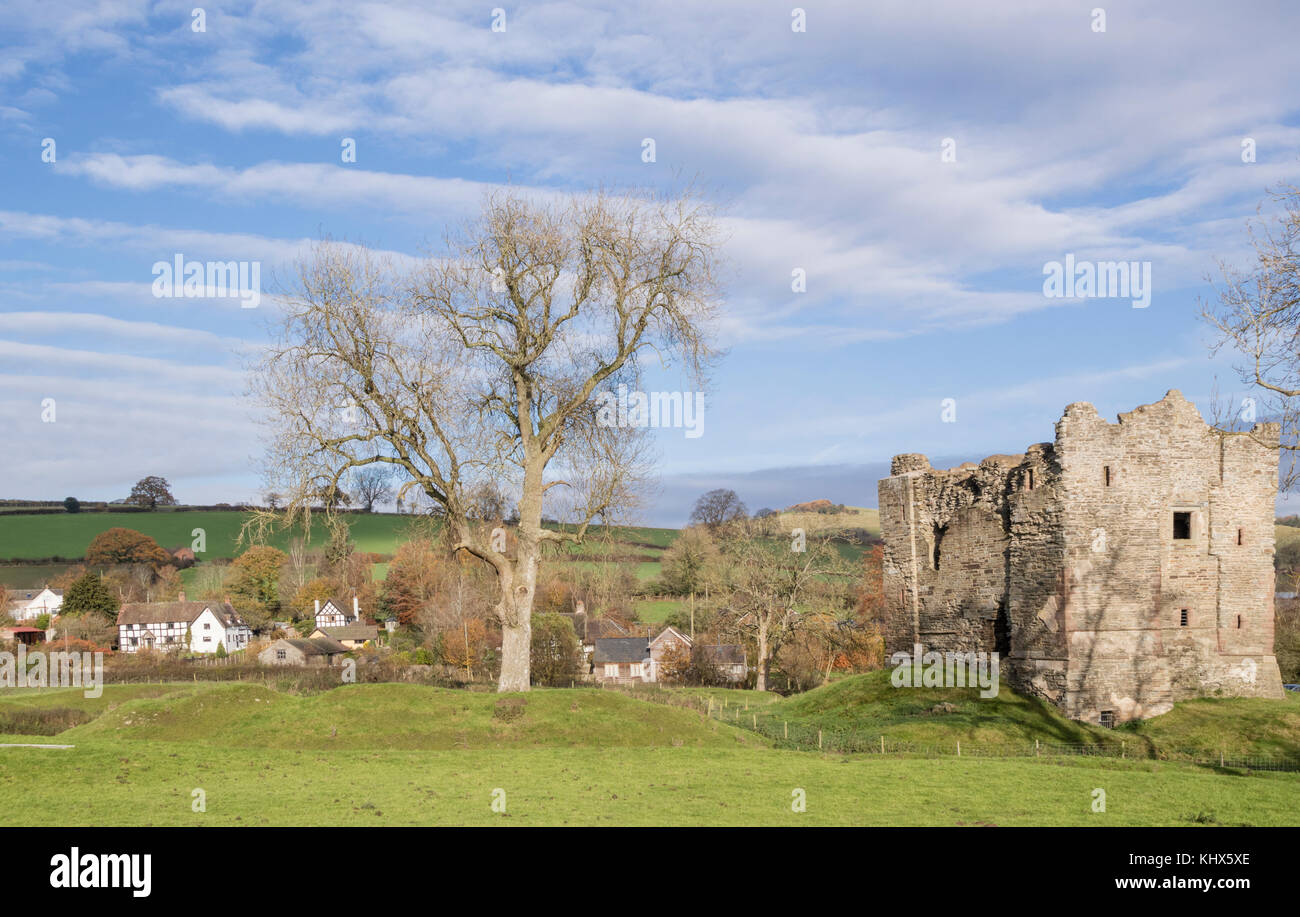 Hopton Castle in autumn light, Hopton Castle, Shropshire, England, UK ...