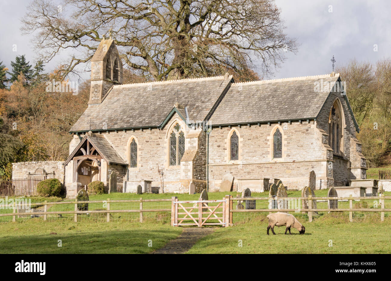 Church of St Mary in autumn light, Hopton Castle, shropshire, England ...