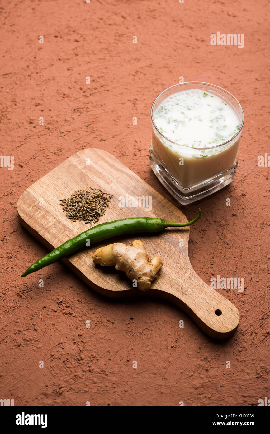 Spiced buttermilk also known as Chaas, Taak or curd drink for Indian ...