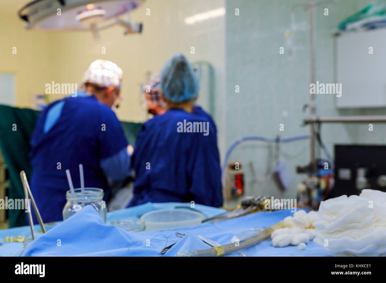 Open heart cardiac bypass surgery in operation room soft focus Stock ...
