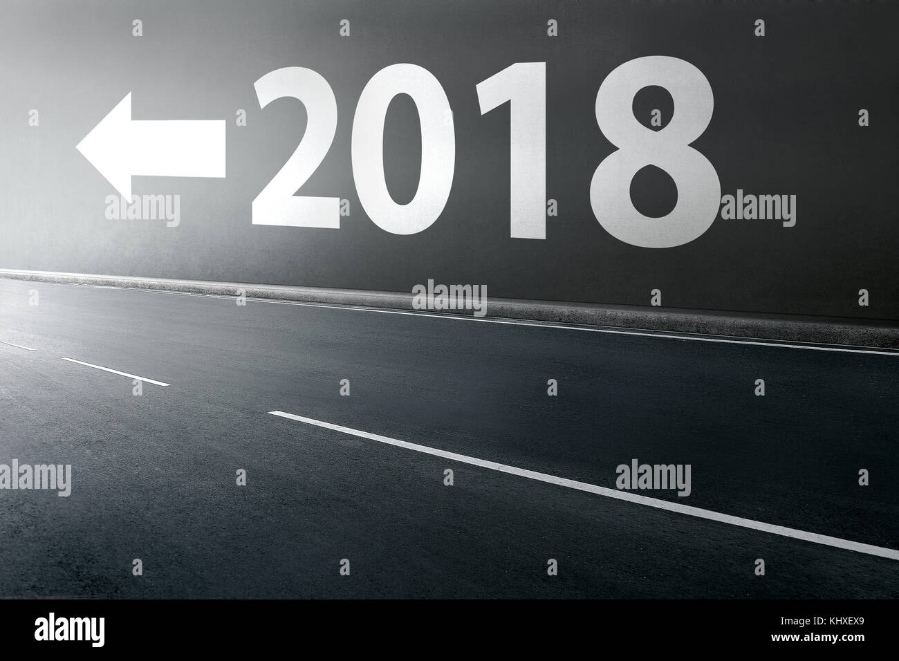 Tunnel with 2018 sign on the wall toward out from the tunnel Stock ...