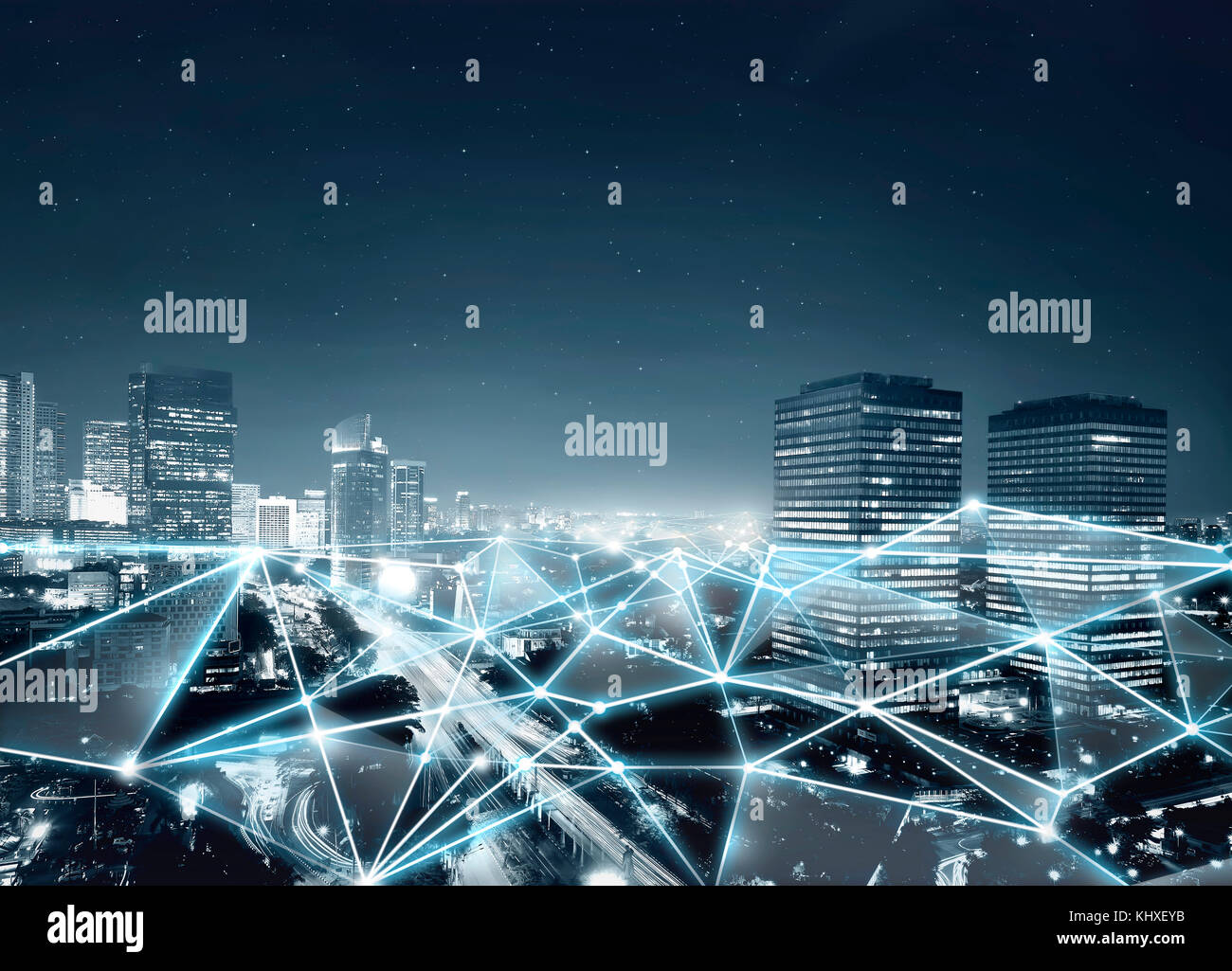 Map of network connection and internet communication on the modern city ...