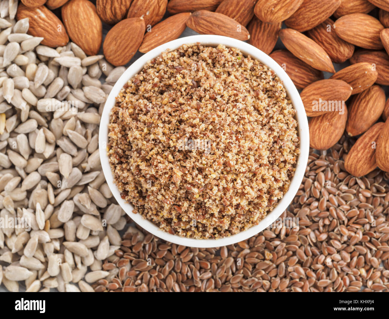 Homemade LSA mix in plate - Linseed or flax seeds, Sunflower seeds and ...