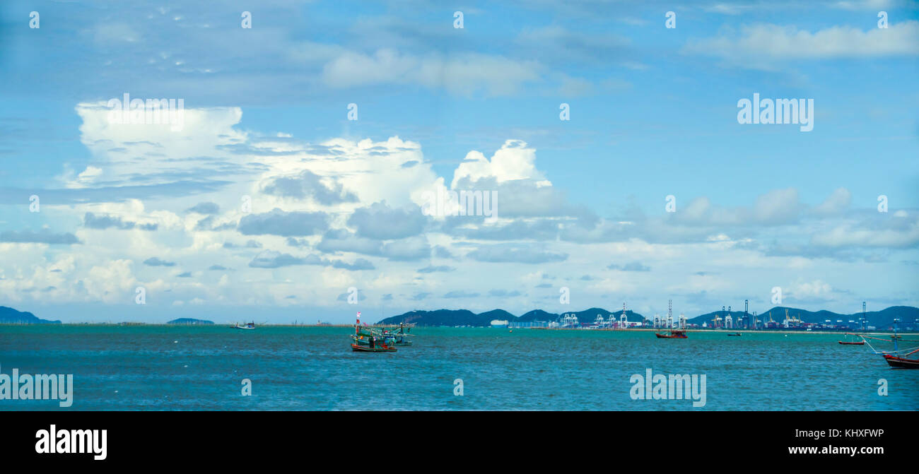 Panorama fishing boat and sailing on the sea industry background and ...