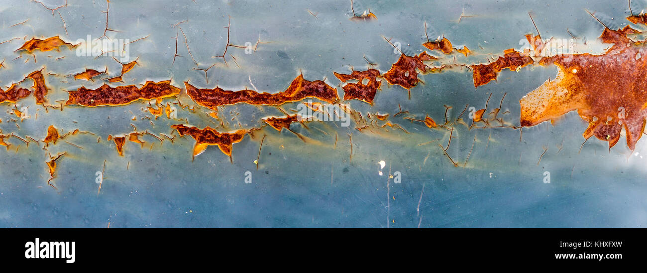 panorama rust and erosion of metal surface by rain water and different ...