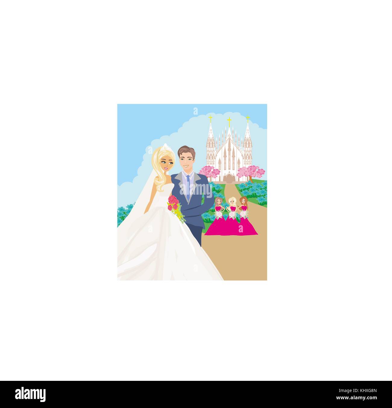 Wedding couple in front of a church Stock Vector Image & Art - Alamy