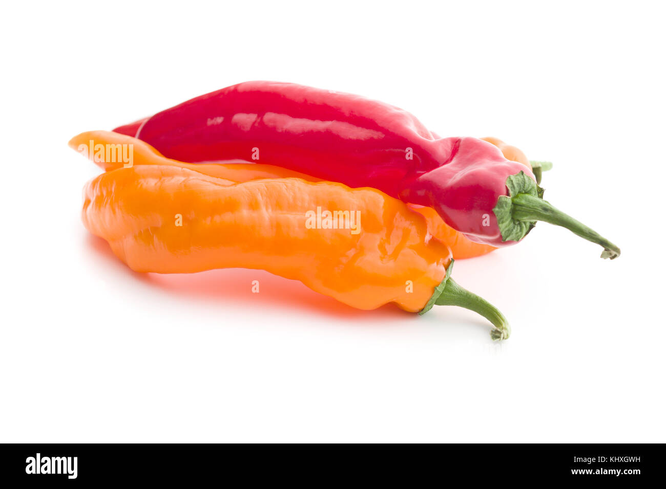 Red and orange peppers vegetable isolated on white background Stock ...