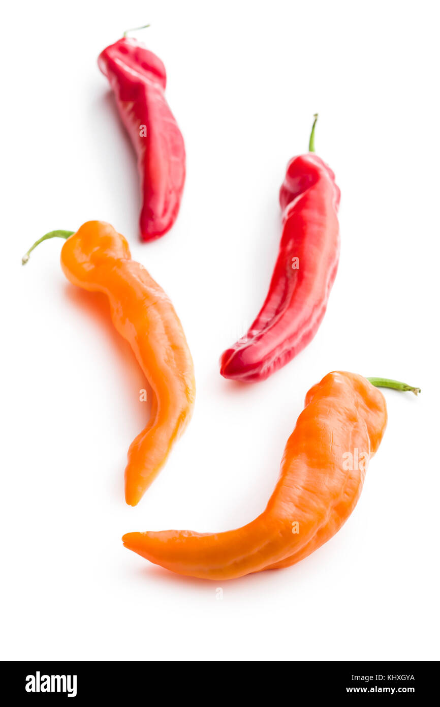 Red and orange peppers vegetable isolated on white background Stock ...