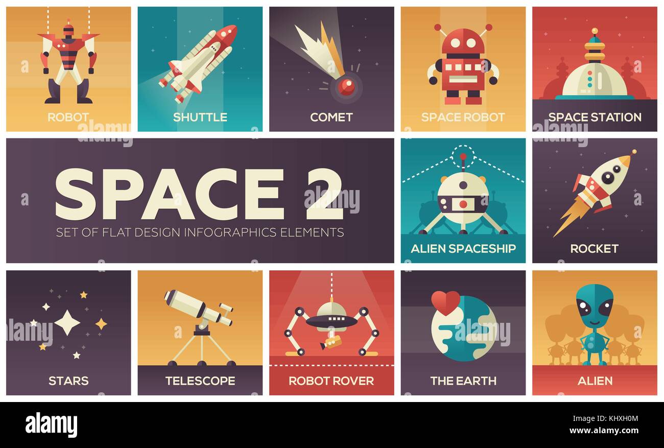 Space - set of flat design infographics elements Stock Vector Image ...