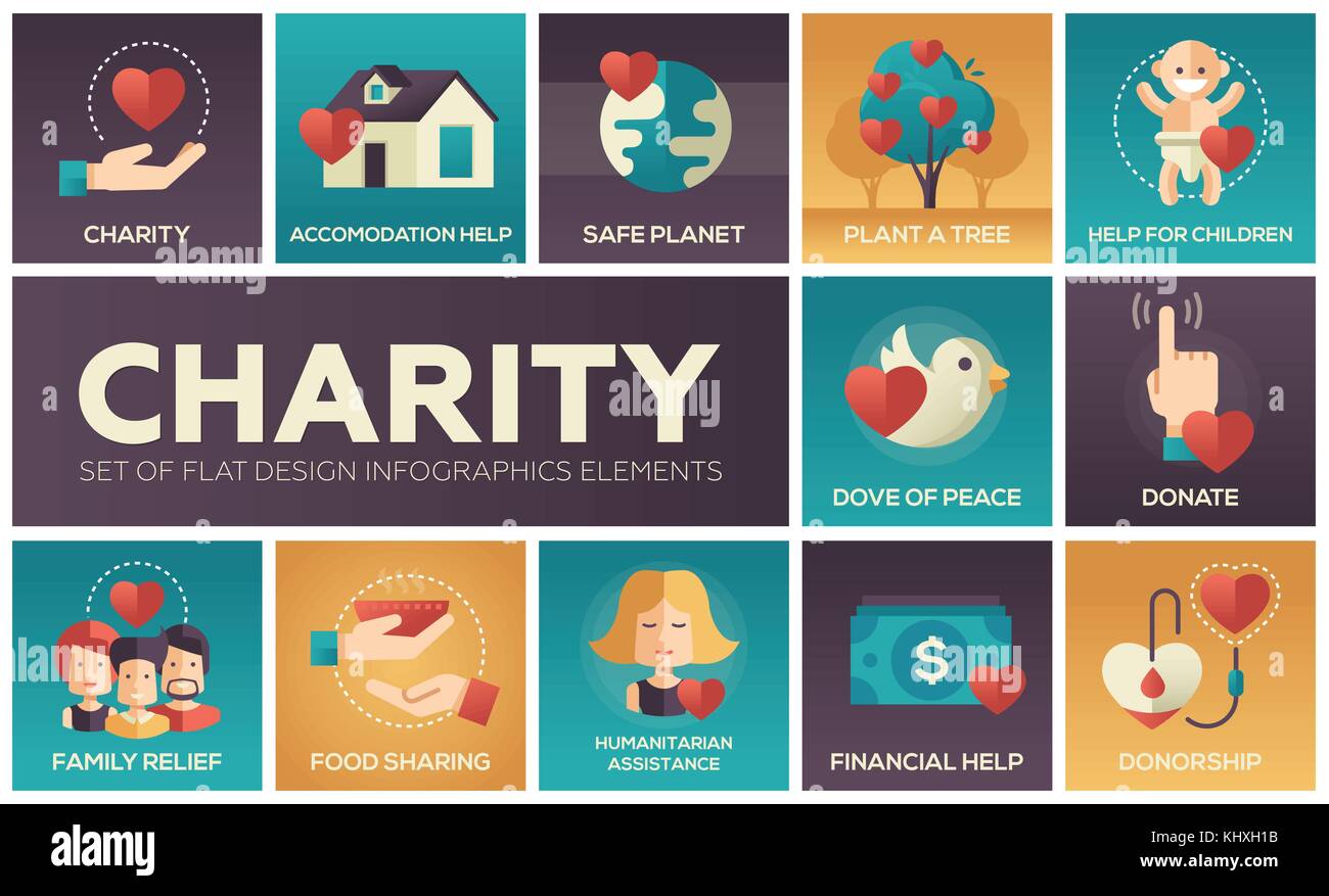 Charity - set of flat design infographics elements Stock Vector Image ...