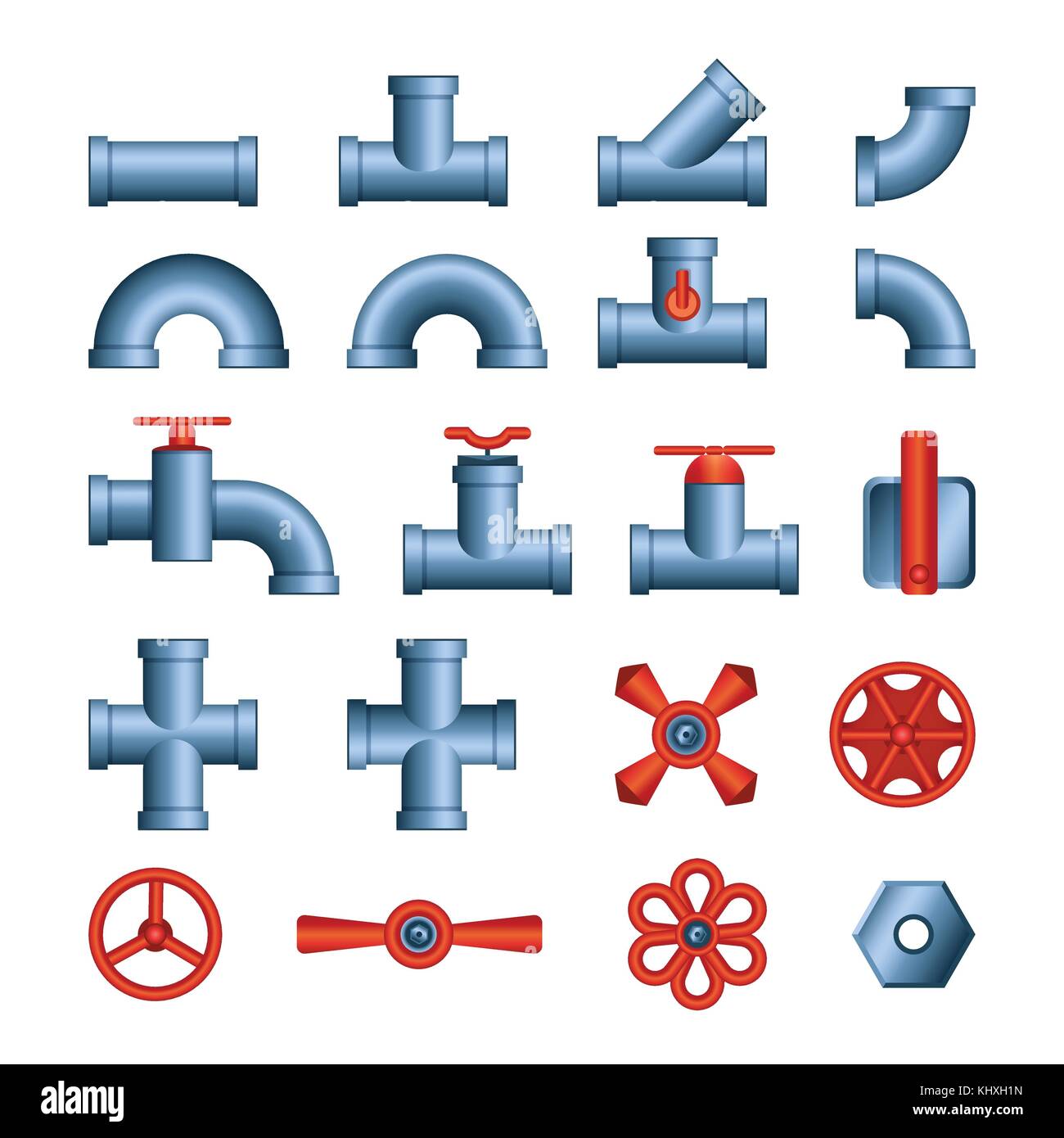 Set of pipes and valves - modern vector isolated clip art Stock Vector ...
