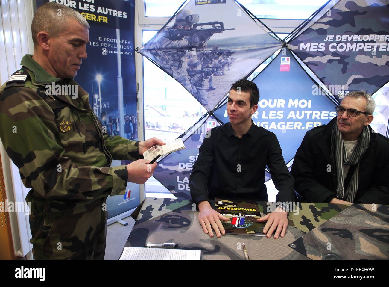 Young recruits are seen at General Frere bracks, in Lyon, as they sign ...