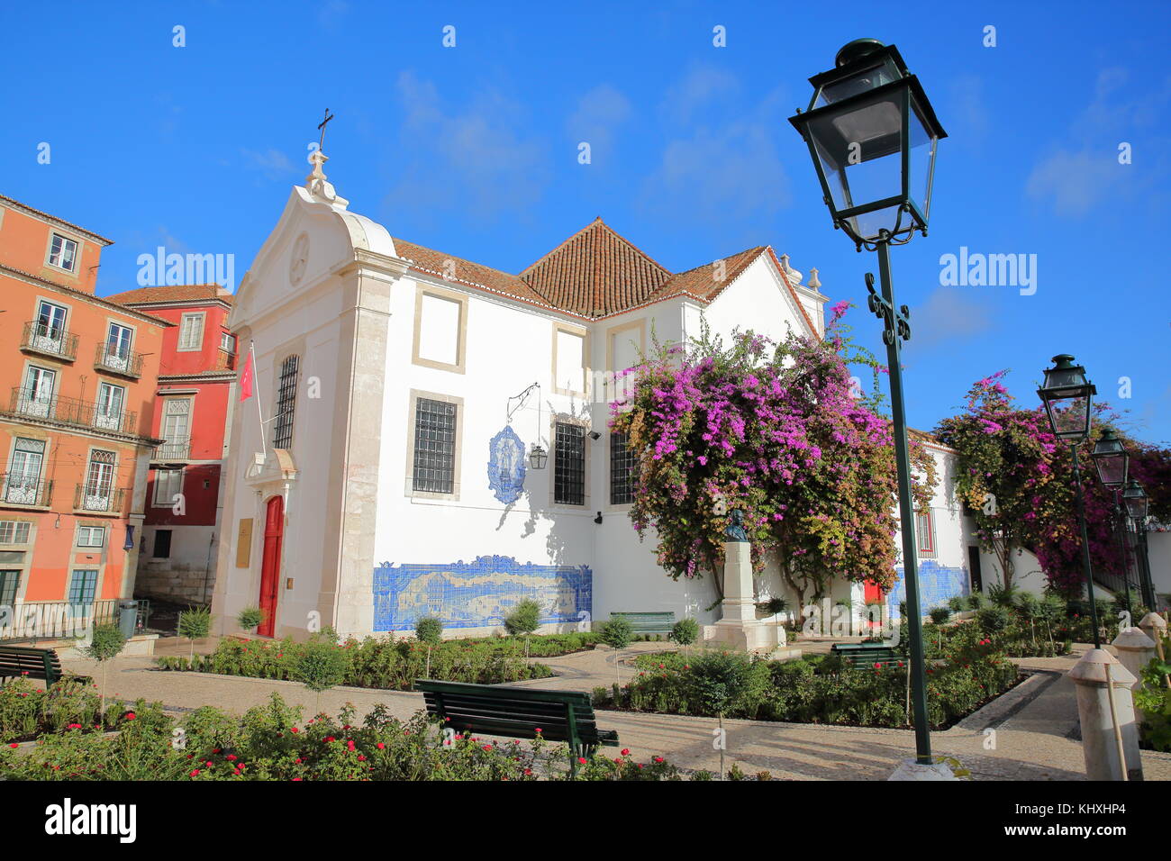 Santa Luzia viewpoint (miradouro) with Santa Luzia Church and colorful ...