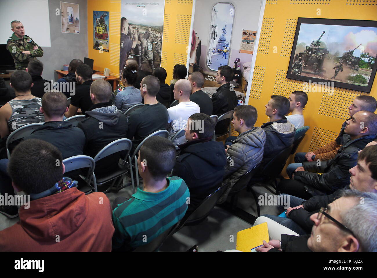 Young recruits are seen at General Frere bracks, in Lyon, as they sign ...