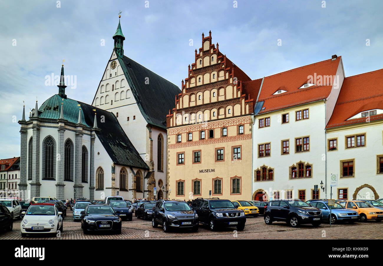 Europe, Germany, Saxony, Freiberg, The Untermarkt square, The cathedral ...