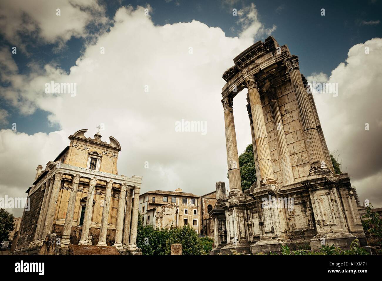 Columns. Rome Forum with ruins of historical buildings. Italy Stock ...