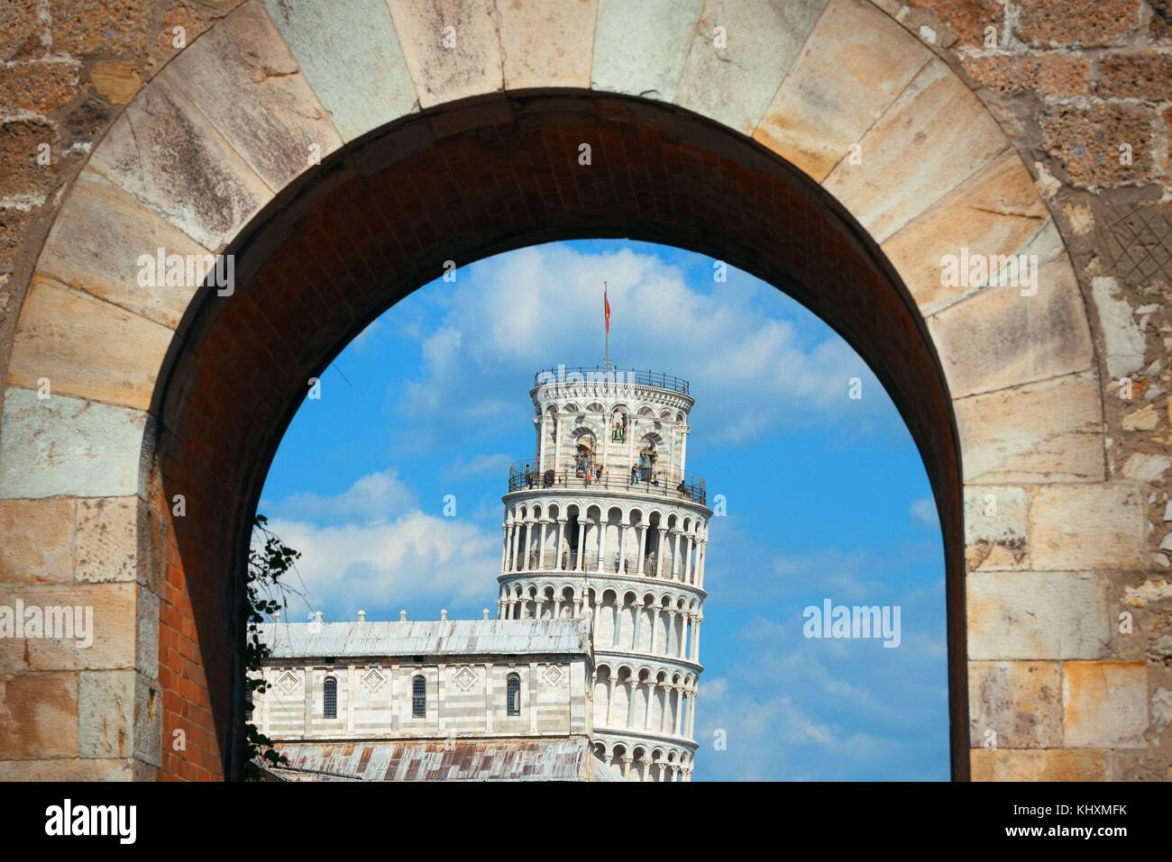 Leaning tower in Pisa through arch gate, Italy as the worldwide known ...