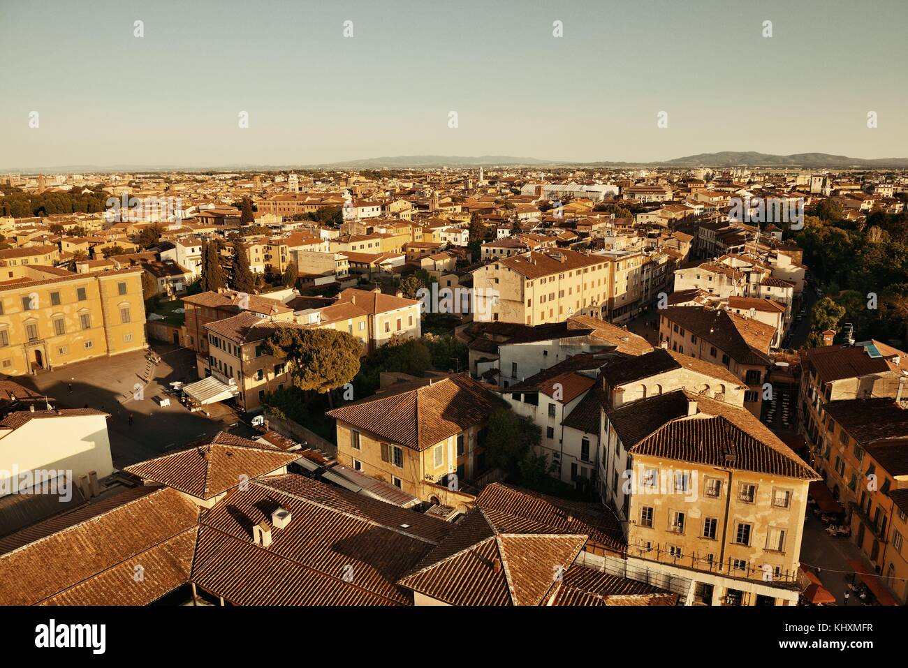 Pisa city viewed from the leaning tower at sunset in Italy Stock Photo ...
