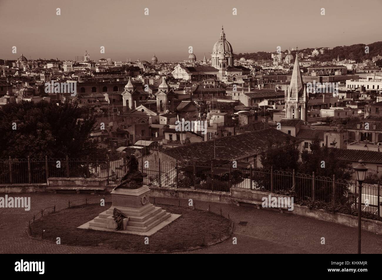 Rome city skyline with historical architectures viewed from Pincio Hill ...