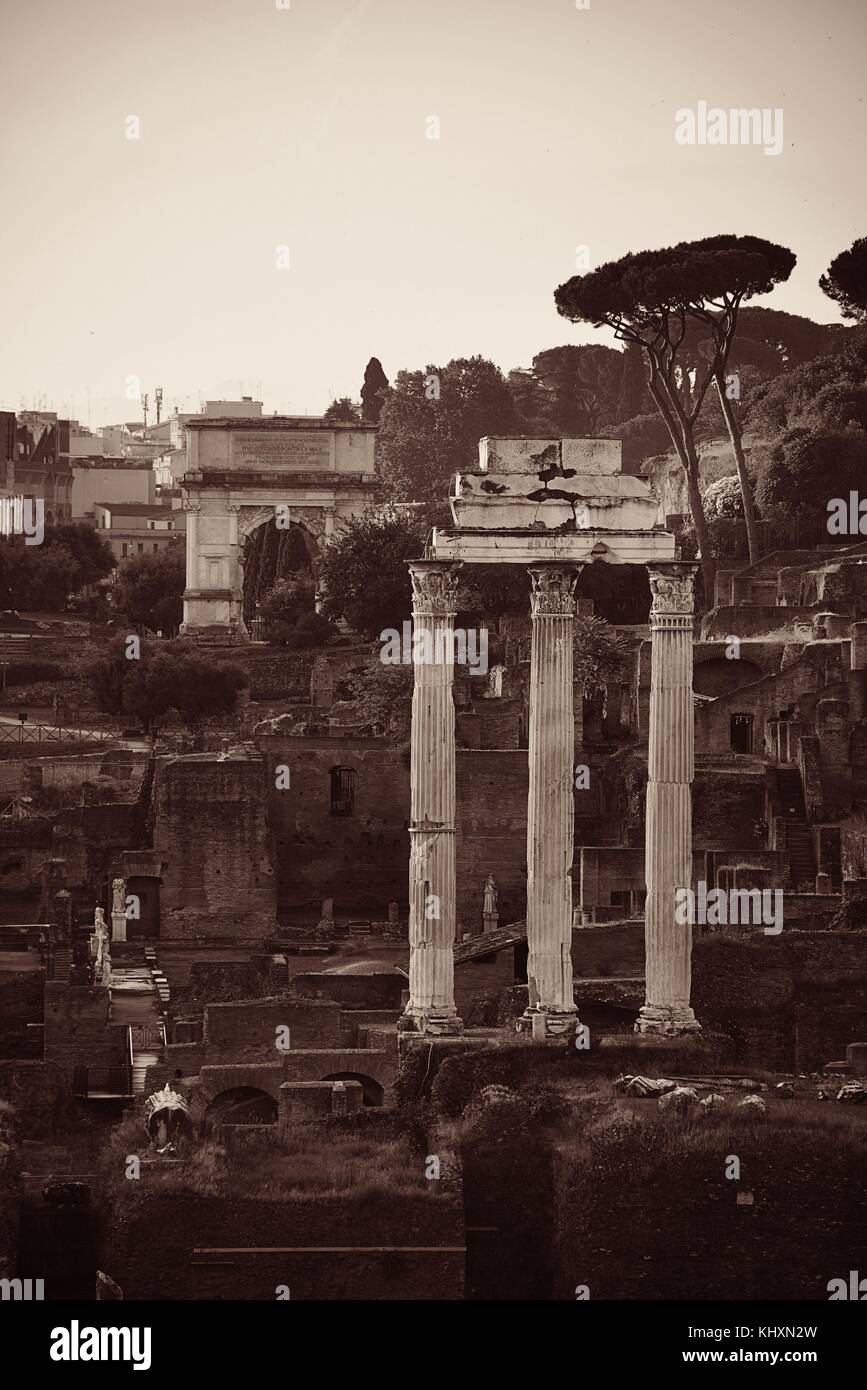 Columns. Rome Forum with ruins of historical buildings. Italy Stock ...
