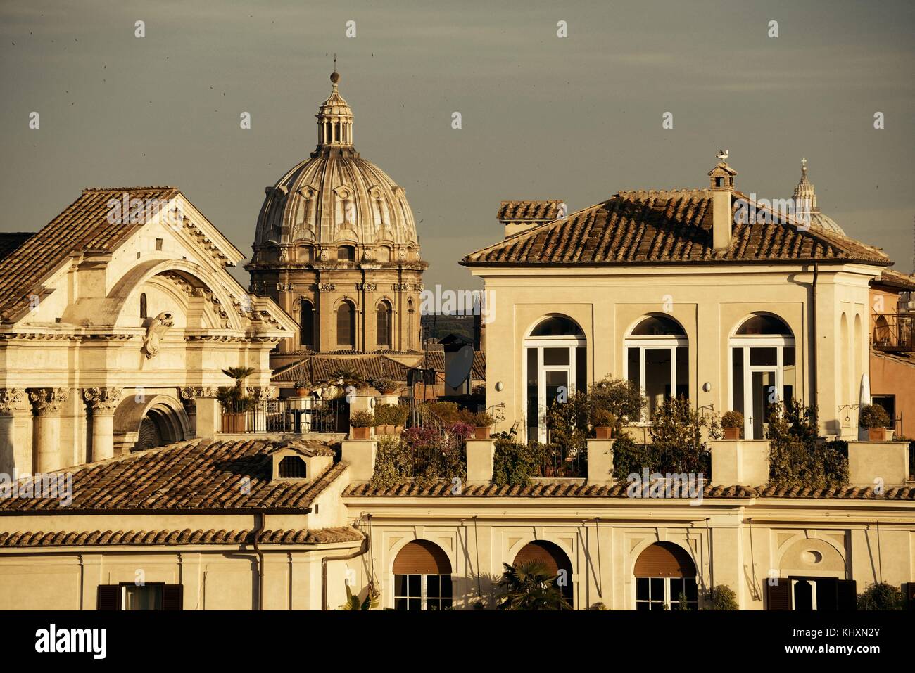 Rooftop view of Rome historical architecture and city skyline. Italy ...