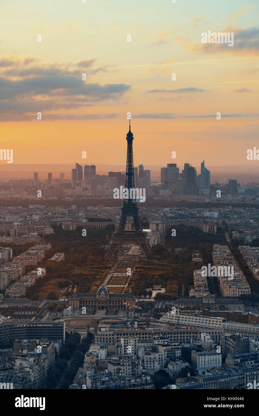 Paris city rooftop view with Eiffel Tower at sunset Stock Photo - Alamy