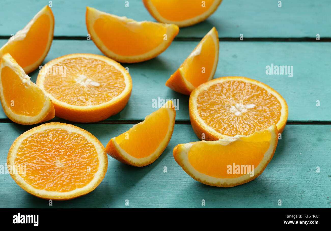 ripe organic orange sliced into slices Stock Photo - Alamy