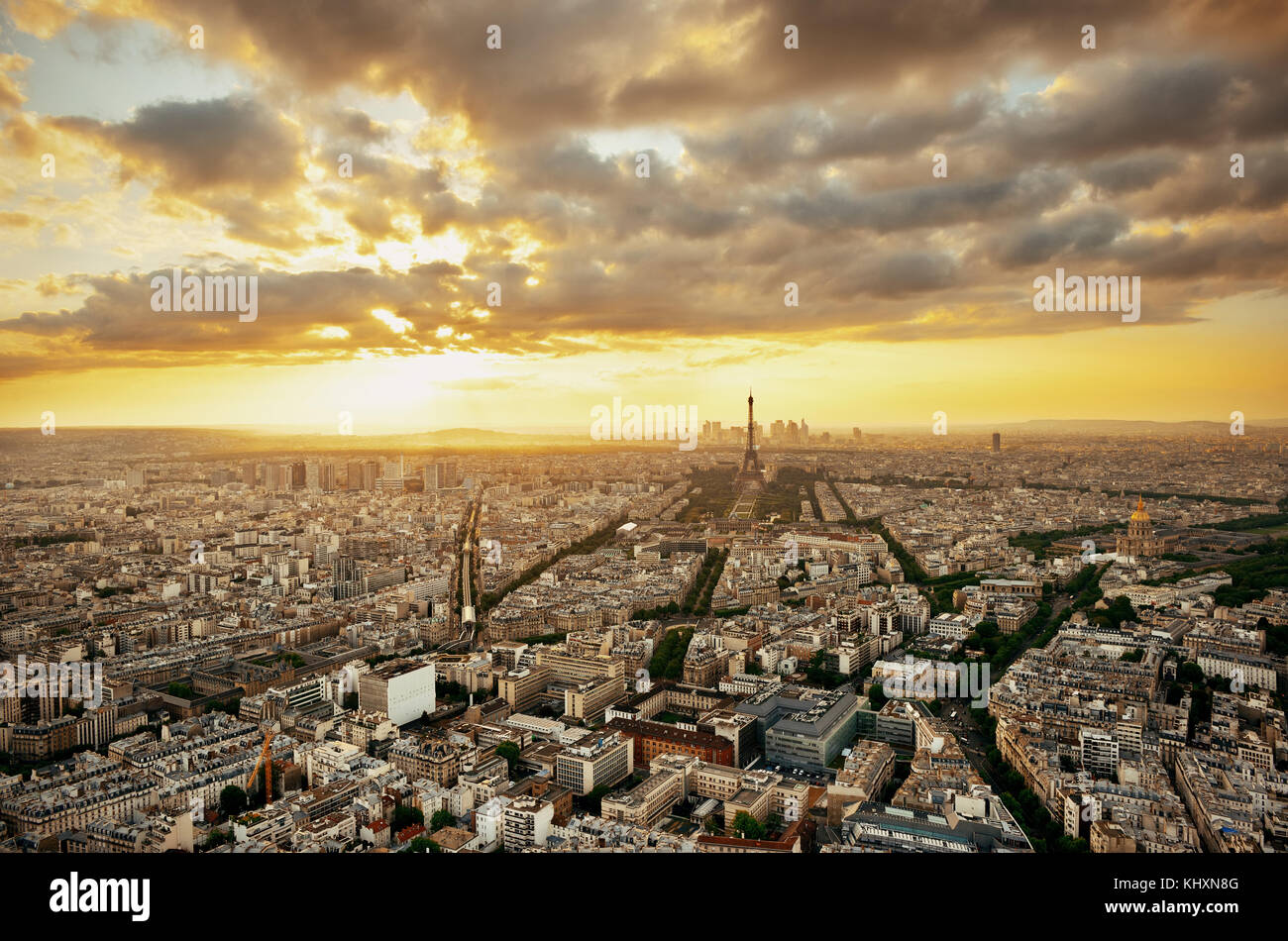 Paris city rooftop view with Eiffel Tower at sunset Stock Photo - Alamy