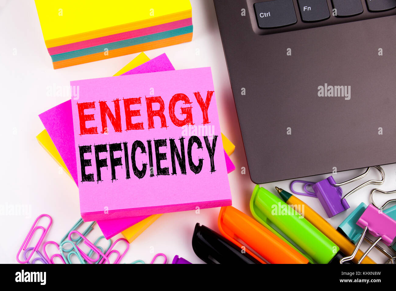 Writing showing Energy Efficiency made in the office with surroundings ...