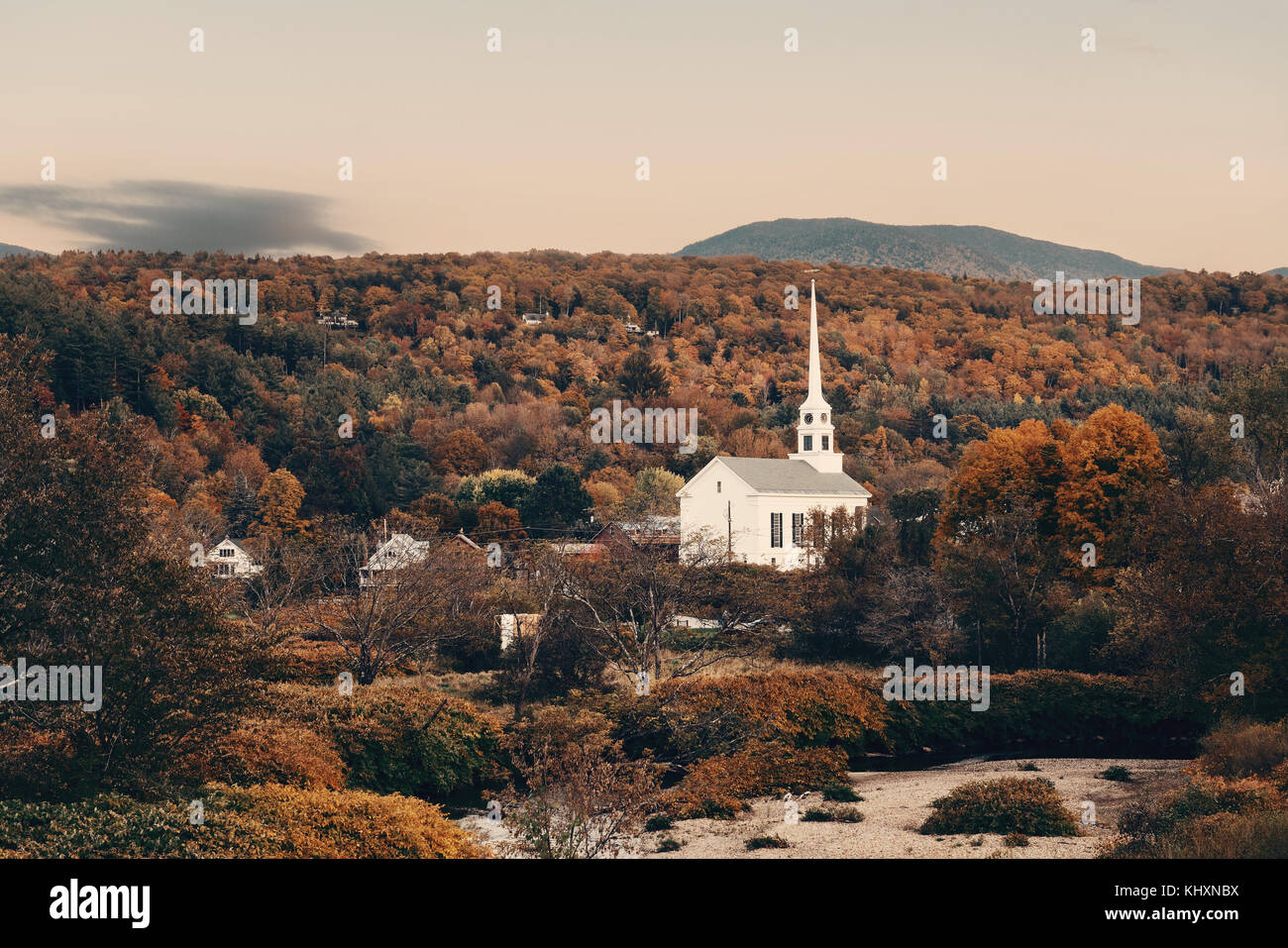 Fall Foliage Stowe Community Church High Resolution Stock Photography ...