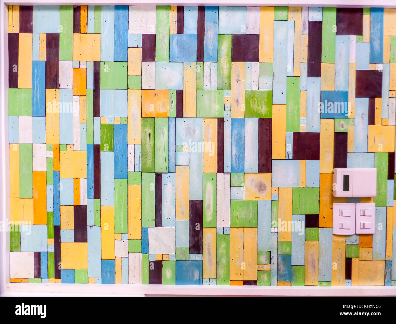 Wood pieces random fancy color on surface Stock Photo - Alamy