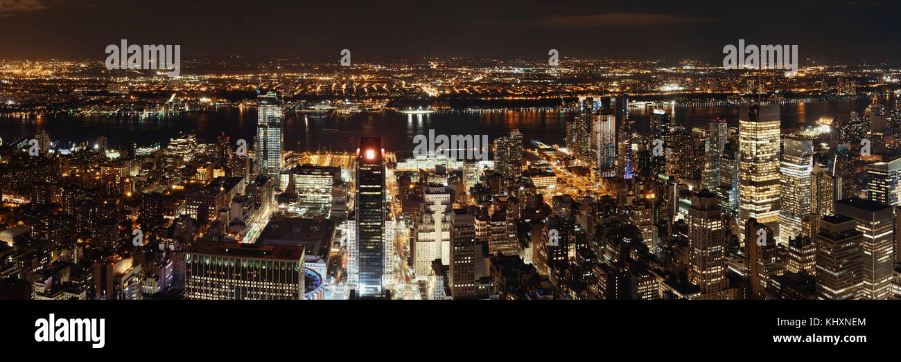 New York City west side at night with urban cityscape panorama view ...