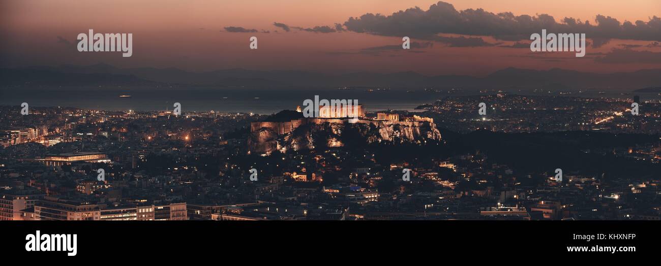 Athens skyline panorama viewed from Mt Lykavitos with Acropolis, Greece ...