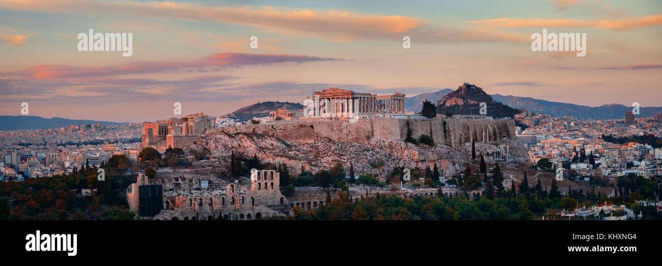 Athens skyline sunrise panorama viewed from mountain top, Greece Stock ...