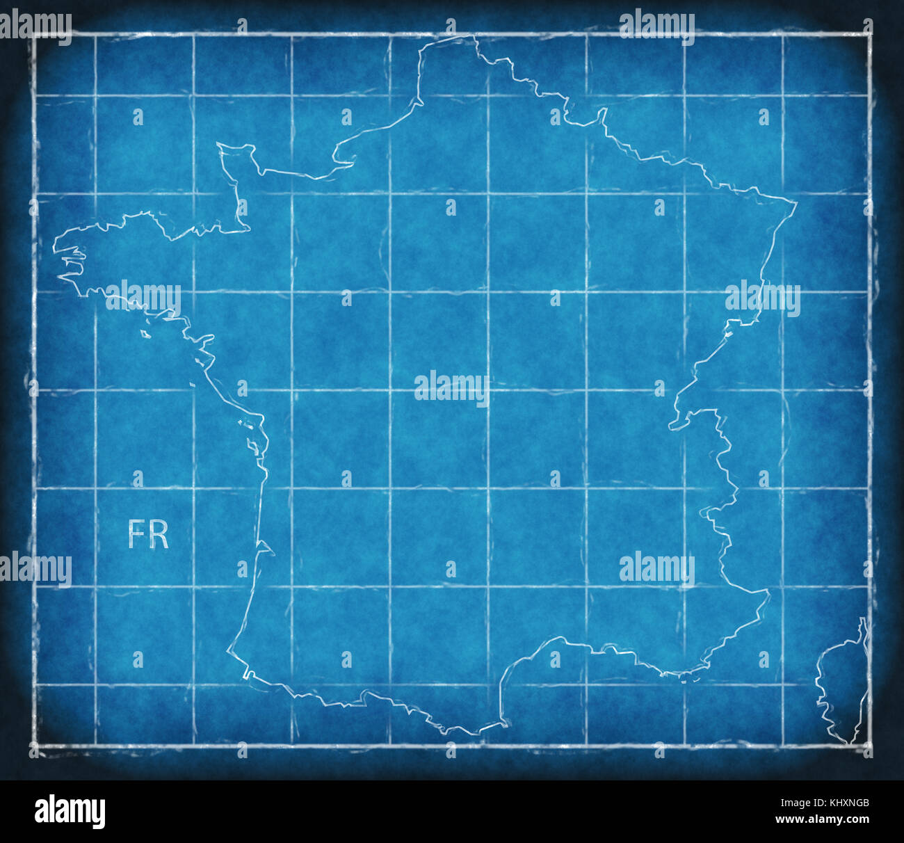 France map blue print artwork illustration silhouette Stock Photo - Alamy
