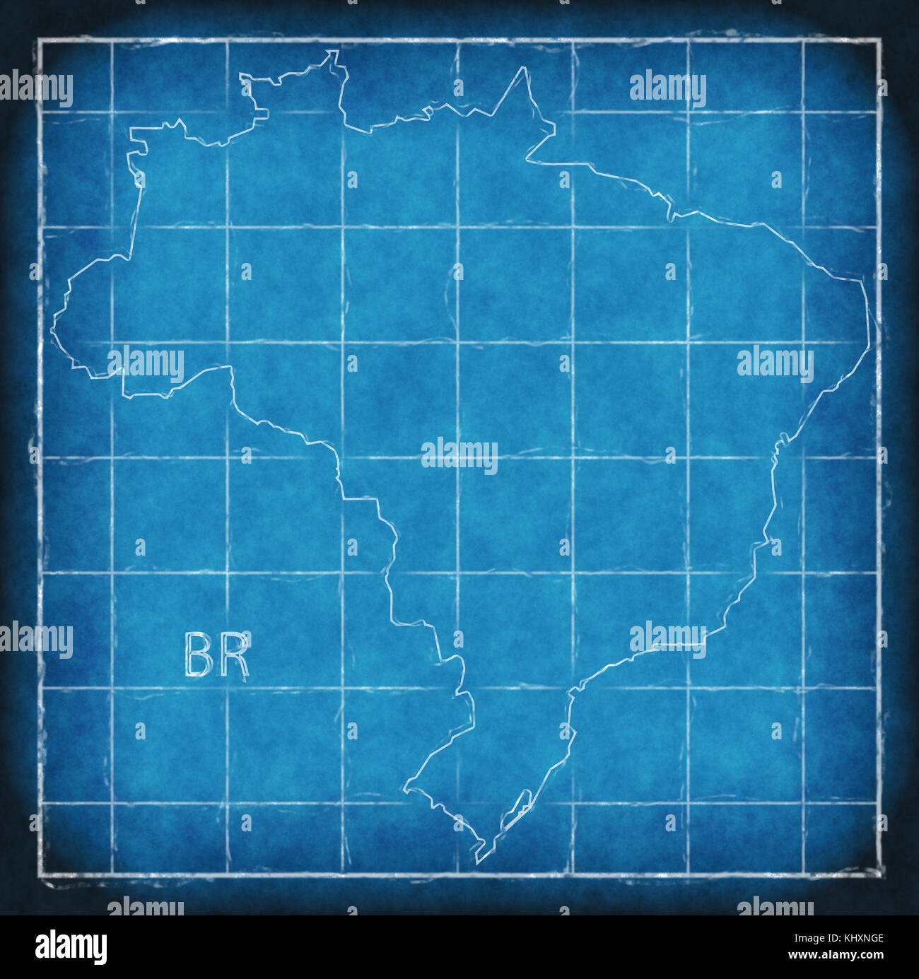 Brazil map blue print artwork illustration silhouette Stock Photo - Alamy