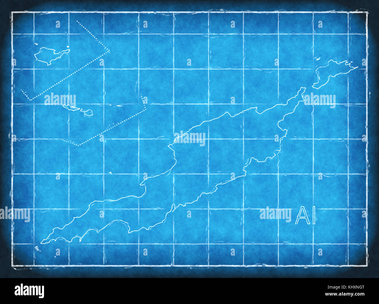 Anguilla map blue print artwork illustration silhouette Stock Photo - Alamy