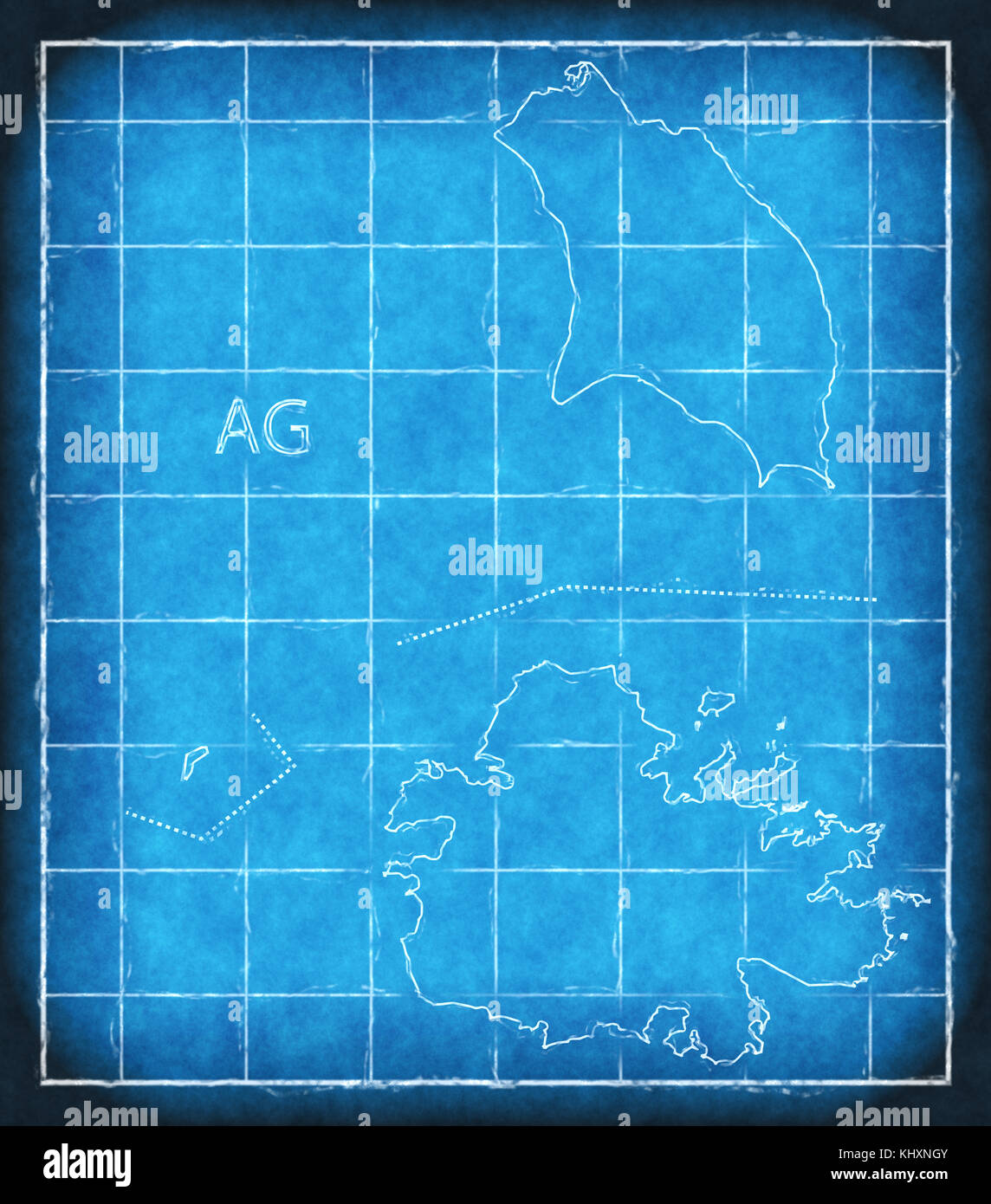 Antigua and Barbuda map blue print artwork illustration silhouette ...