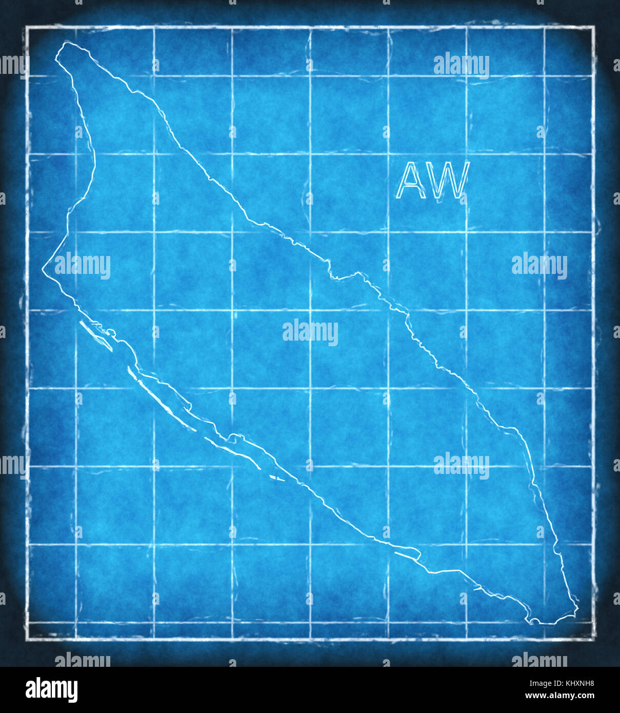 Aruba map blue print artwork illustration silhouette Stock Photo - Alamy