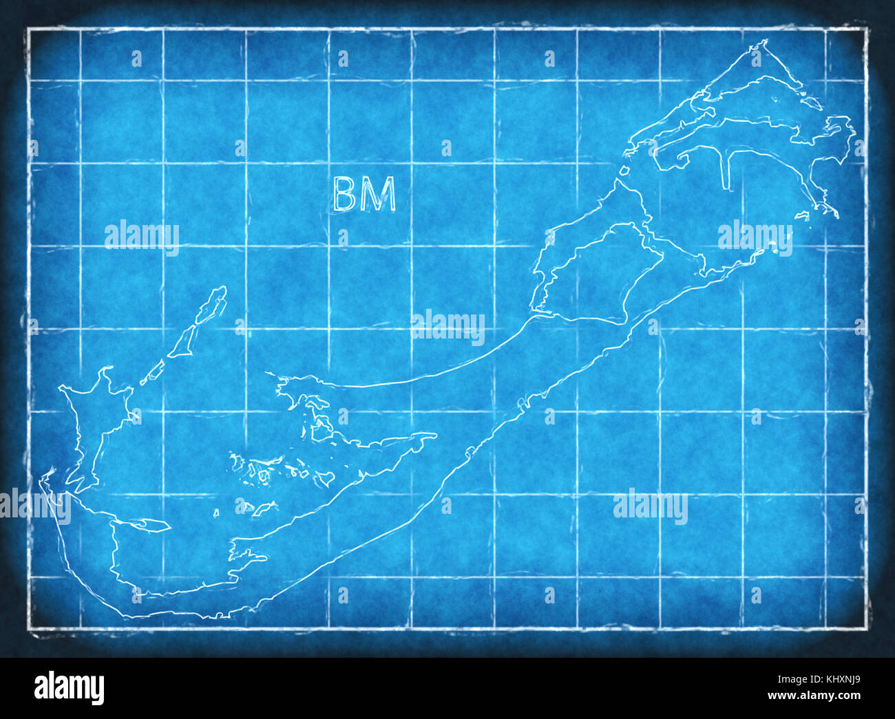 Bermuda map blue print artwork illustration silhouette Stock Photo - Alamy