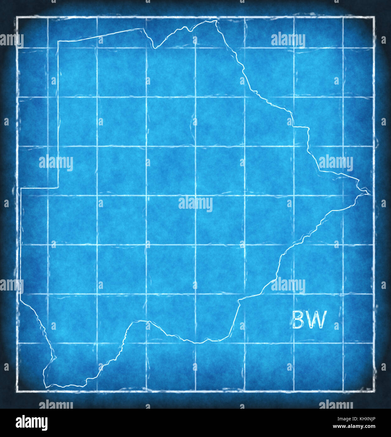 Botswana map blue print artwork illustration silhouette Stock Photo - Alamy