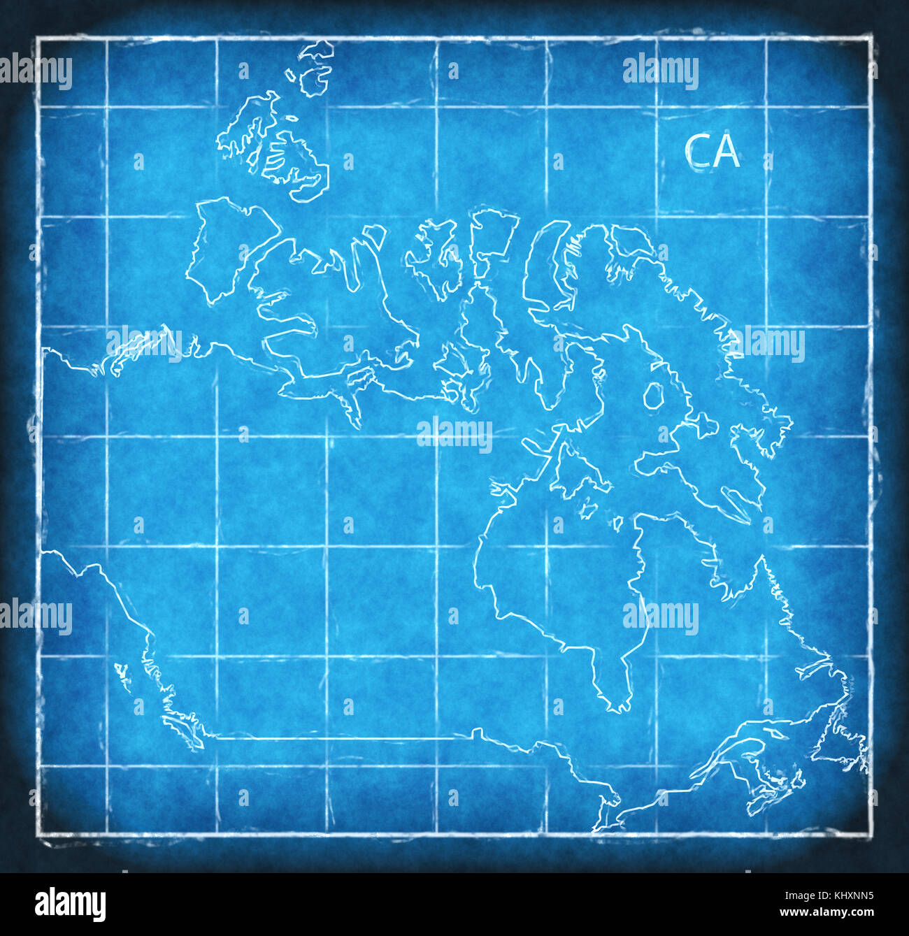 Canada map blue print artwork illustration silhouette Stock Photo - Alamy
