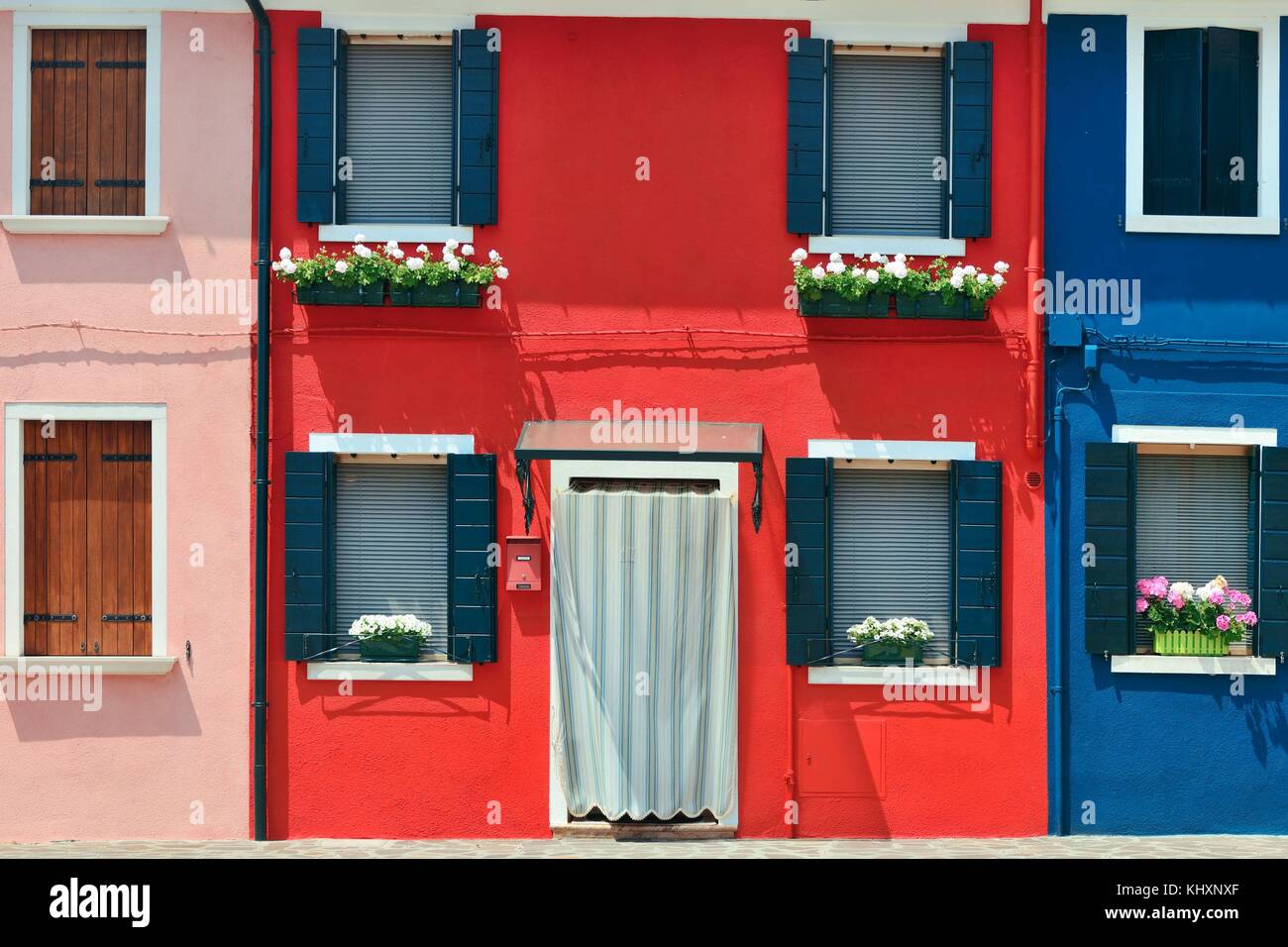 Burano colorful historical buildings closeup view. Venice, Italy Stock ...