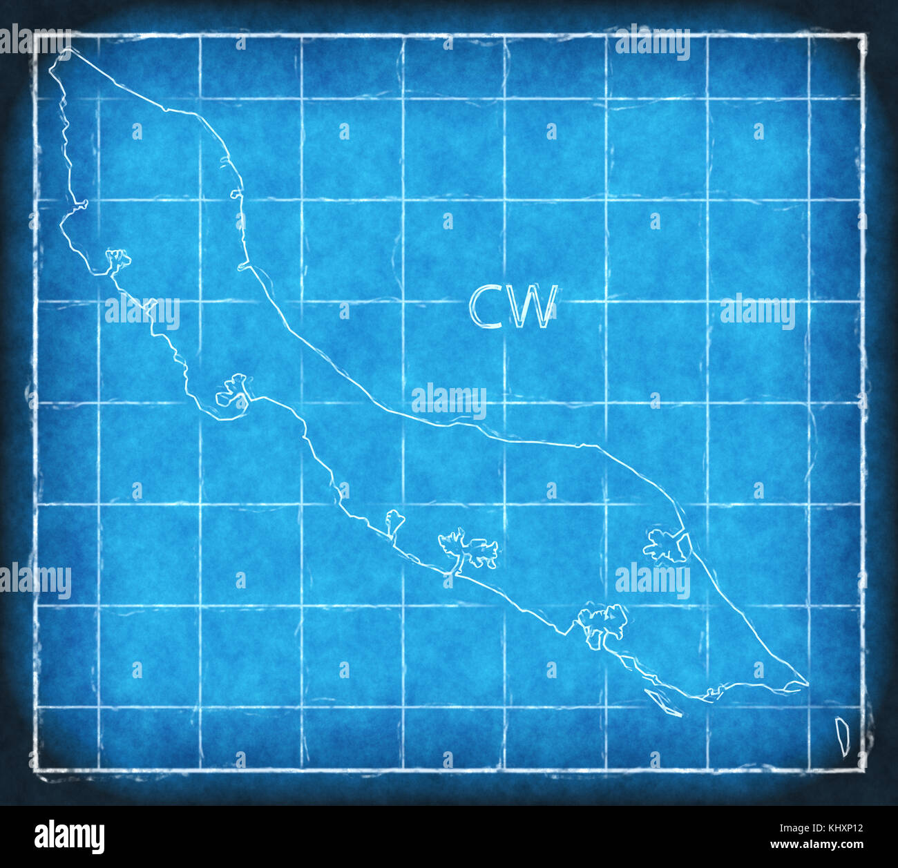Curacao map blue print artwork illustration silhouette Stock Photo - Alamy