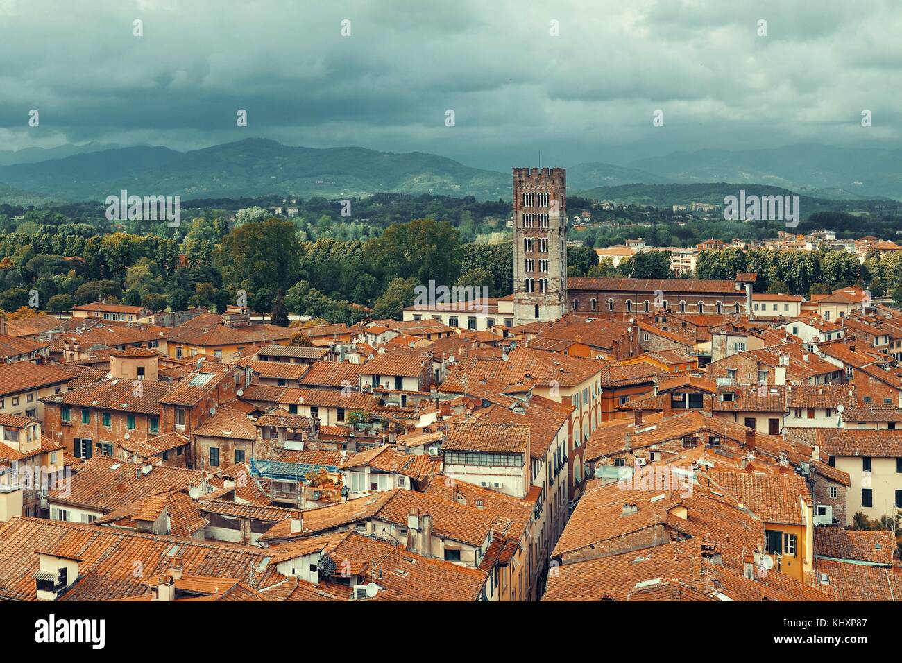 Lucca skyline with tower and cathedral in Italy Stock Photo - Alamy